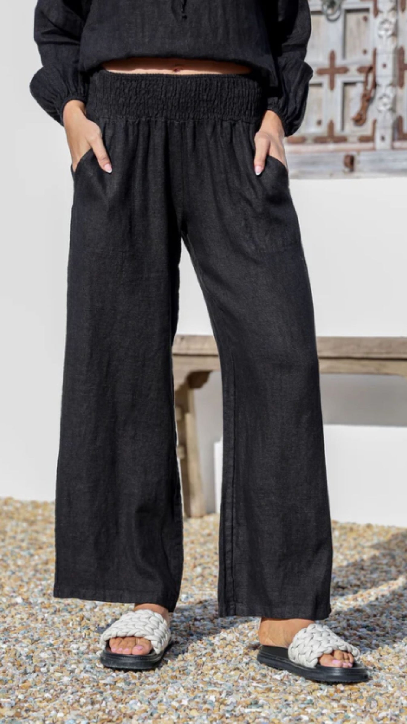 Elastico Linen Pant – Chalk & Charcoal